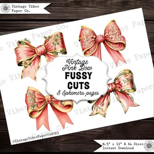 Junk Journal Fussy Cut Ephemera Vintage Pink Bows, Digital Vintage ...