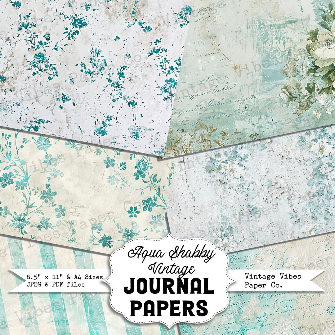 Aqua Shabby Vintage Backgrounds Junk Journal Digital Papers, Grungy ...