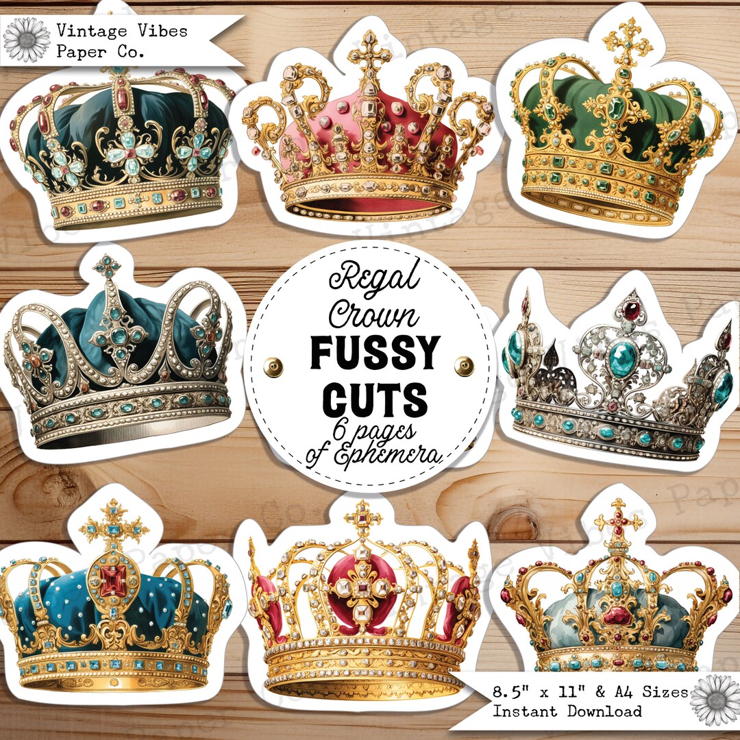Junk Journal Ephemera Vintage Regal Crown, Gold & Silver Jewelled Crown ...