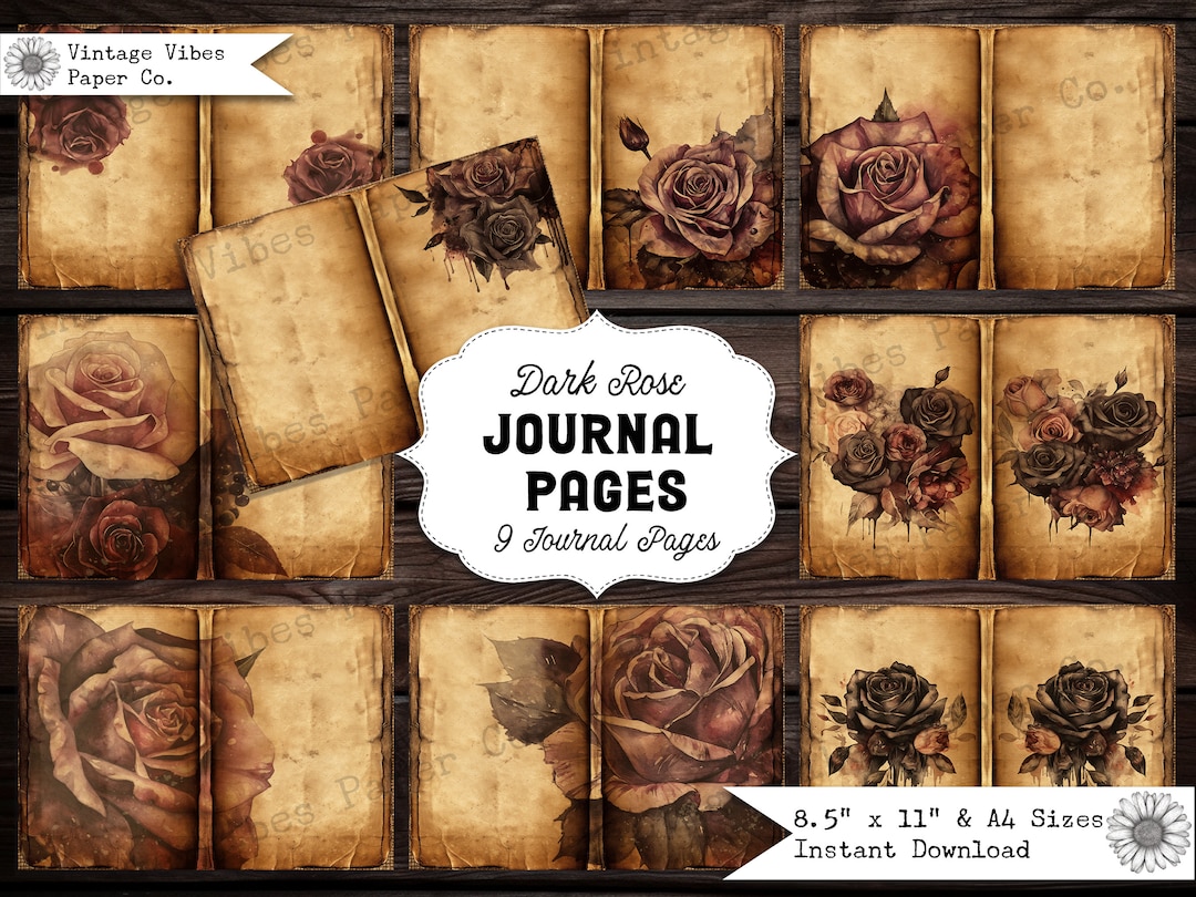 Dark Rose Junk Journal Pages, Gothic Roses Paper Pack, Digital Papers ...
