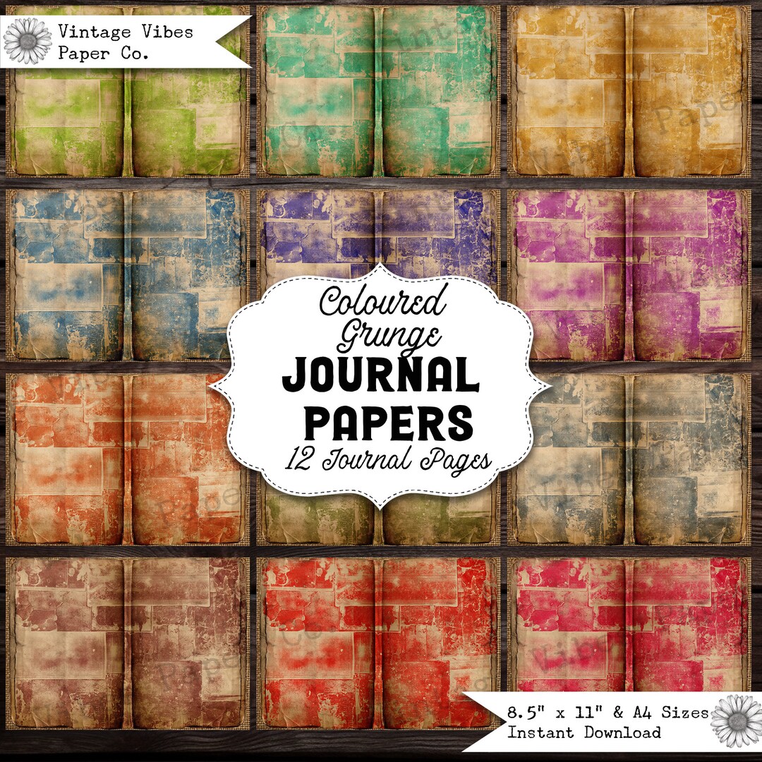 Junk Journal Pages Colourful Grunge Textured Papers, Bright Printable ...