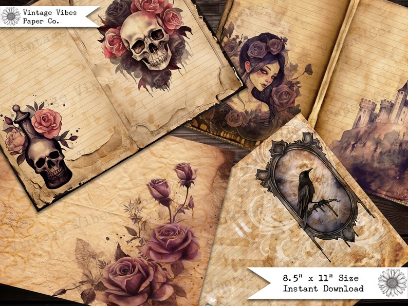 Vintage Gothic Rose Junk Journal Digital Kit Goth Printable Etsy