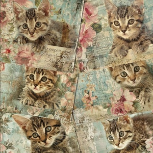 Junk Journal Digital Papers, Vintage Kittens With Flowers, Digital ...