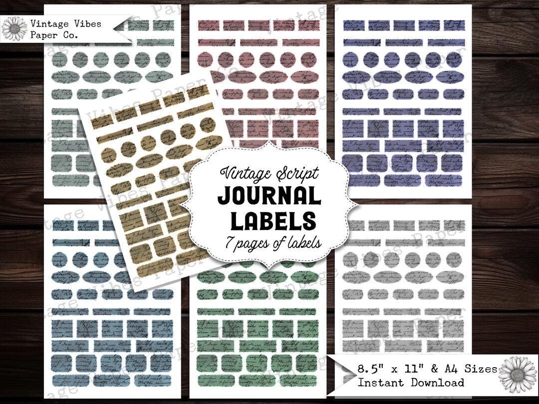 Junk Journal Labels Blank, Vintage Style Script Junk Journal Labels, 7 ...