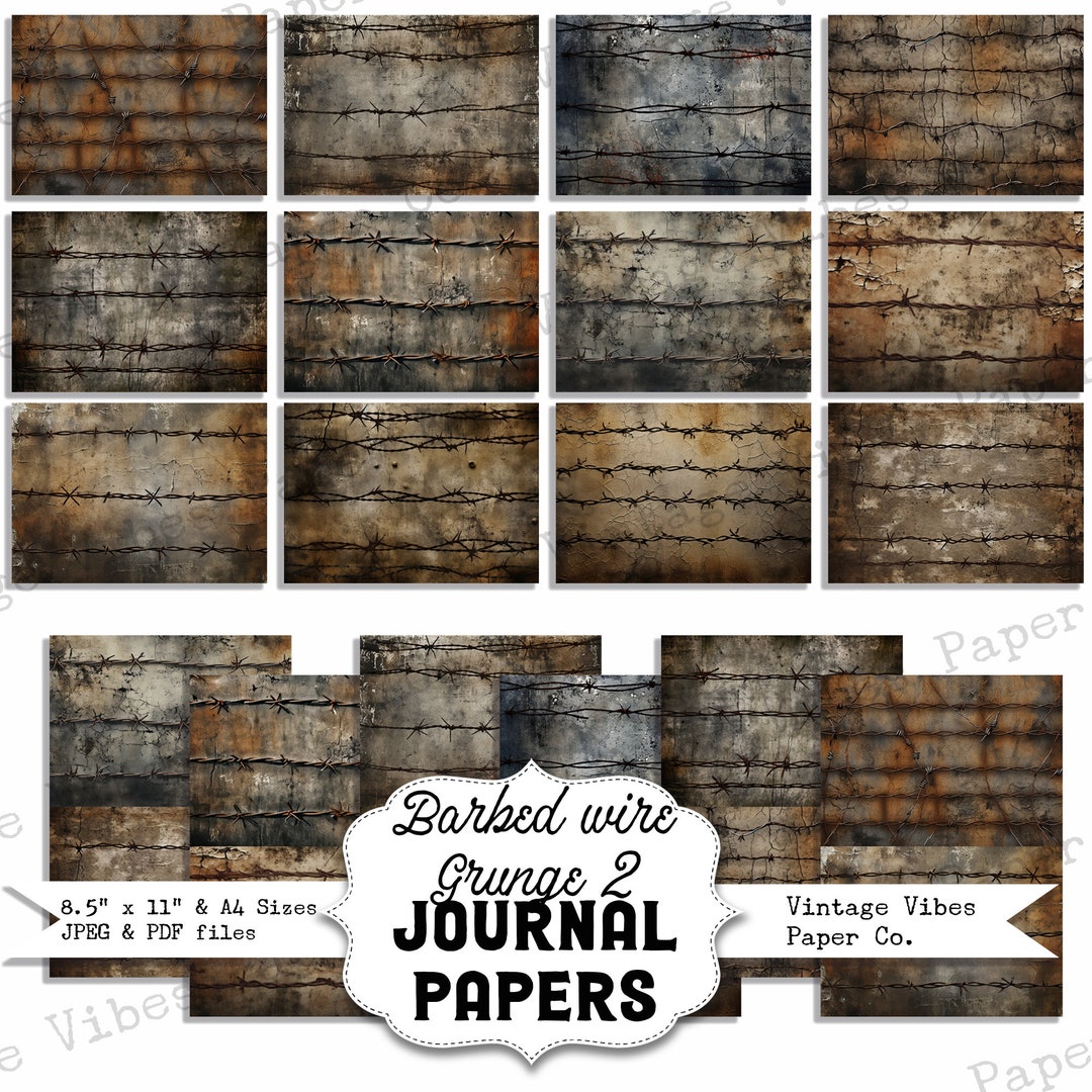 Industrial Grunge Barbed Wire 2 Junk Journal Papers, Digital Download ...