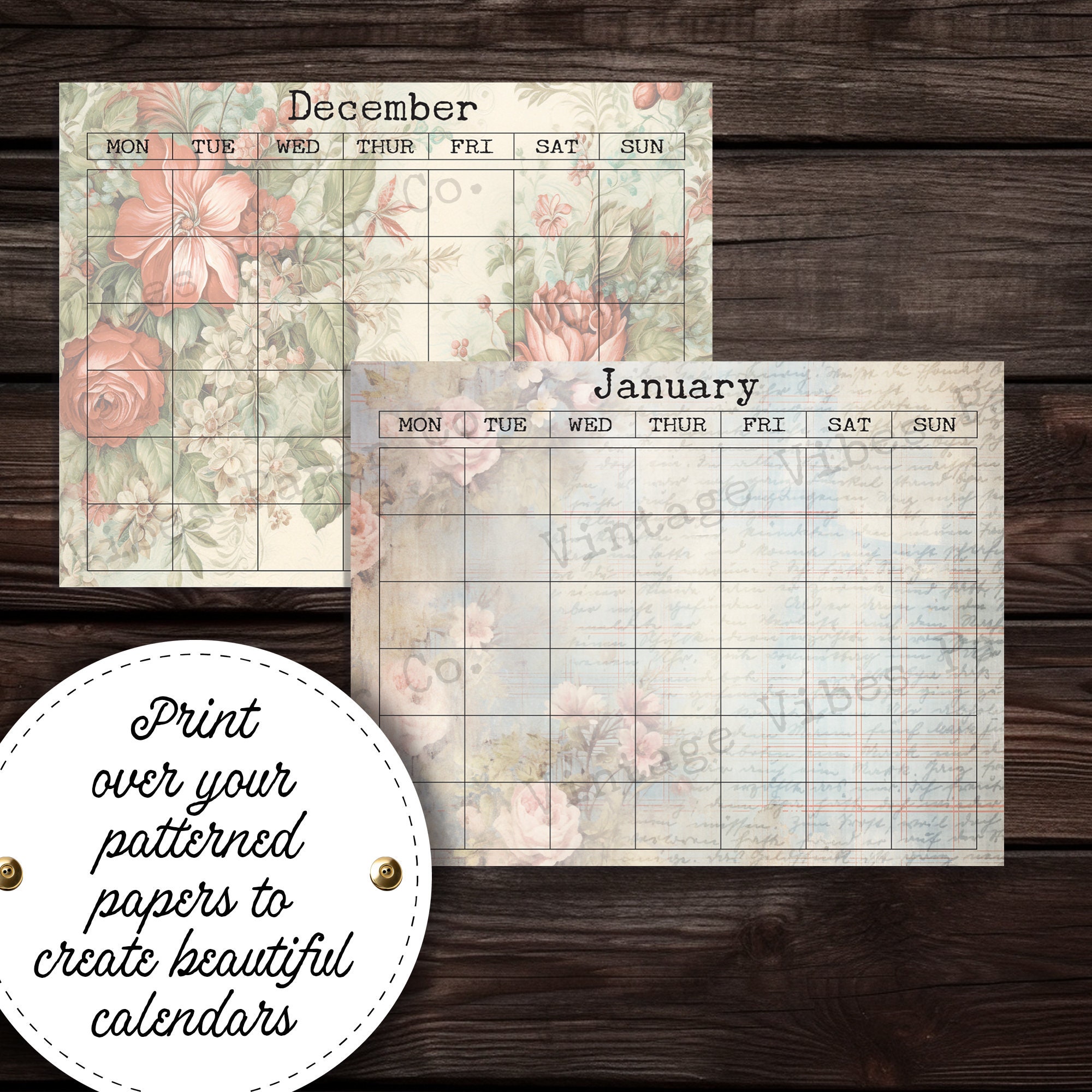 Junk Journal Printable Journal Undated Calendar Templates, Print on ...
