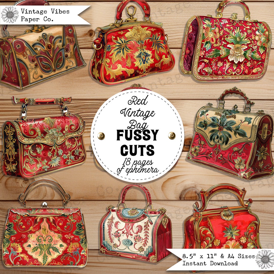 Junk Journal Fussy Cut Ephemera Vintage Red Vintage Purse Handbags ...