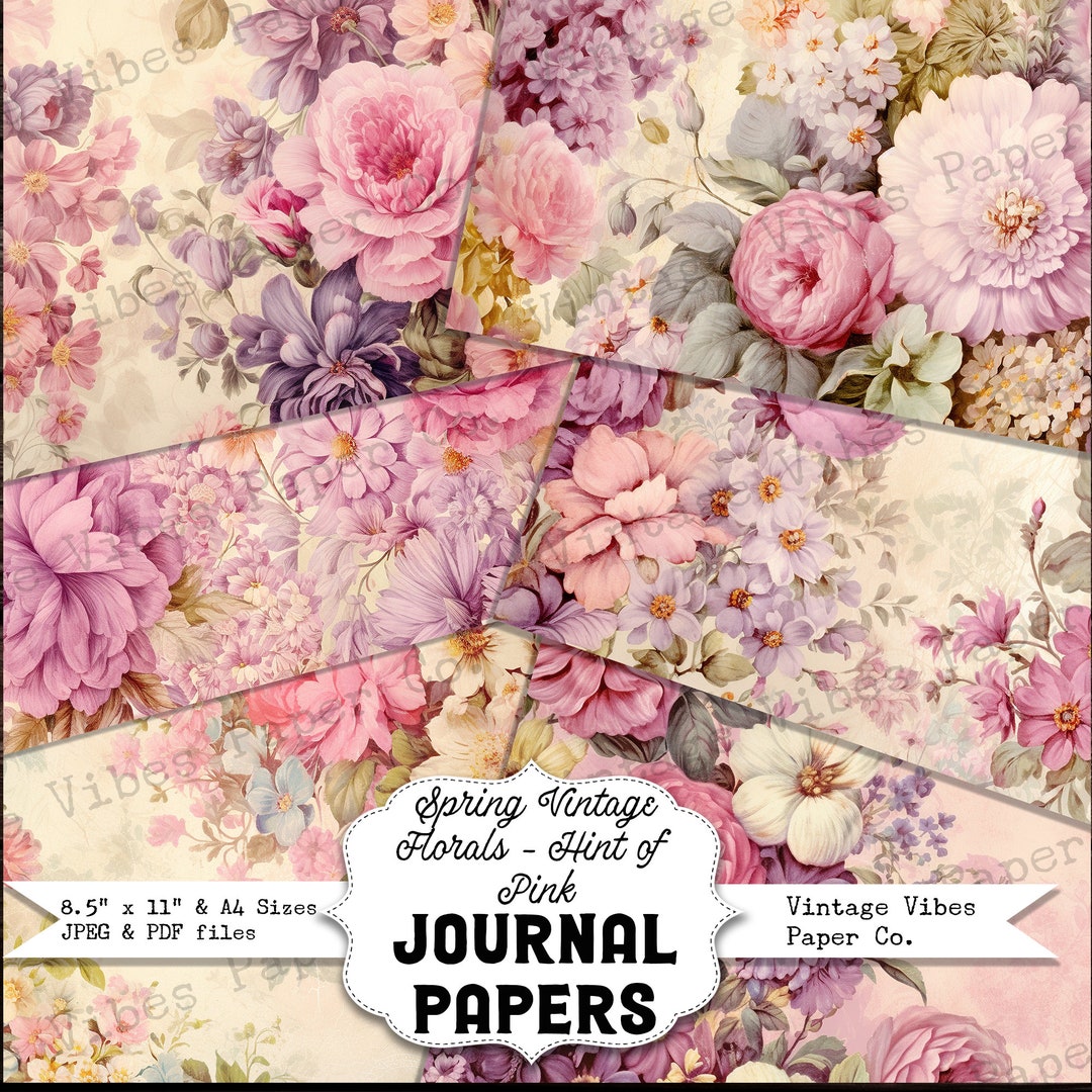 Junk Journal Digital Paper Pack Spring Florals Pink, Vintage Collage ...