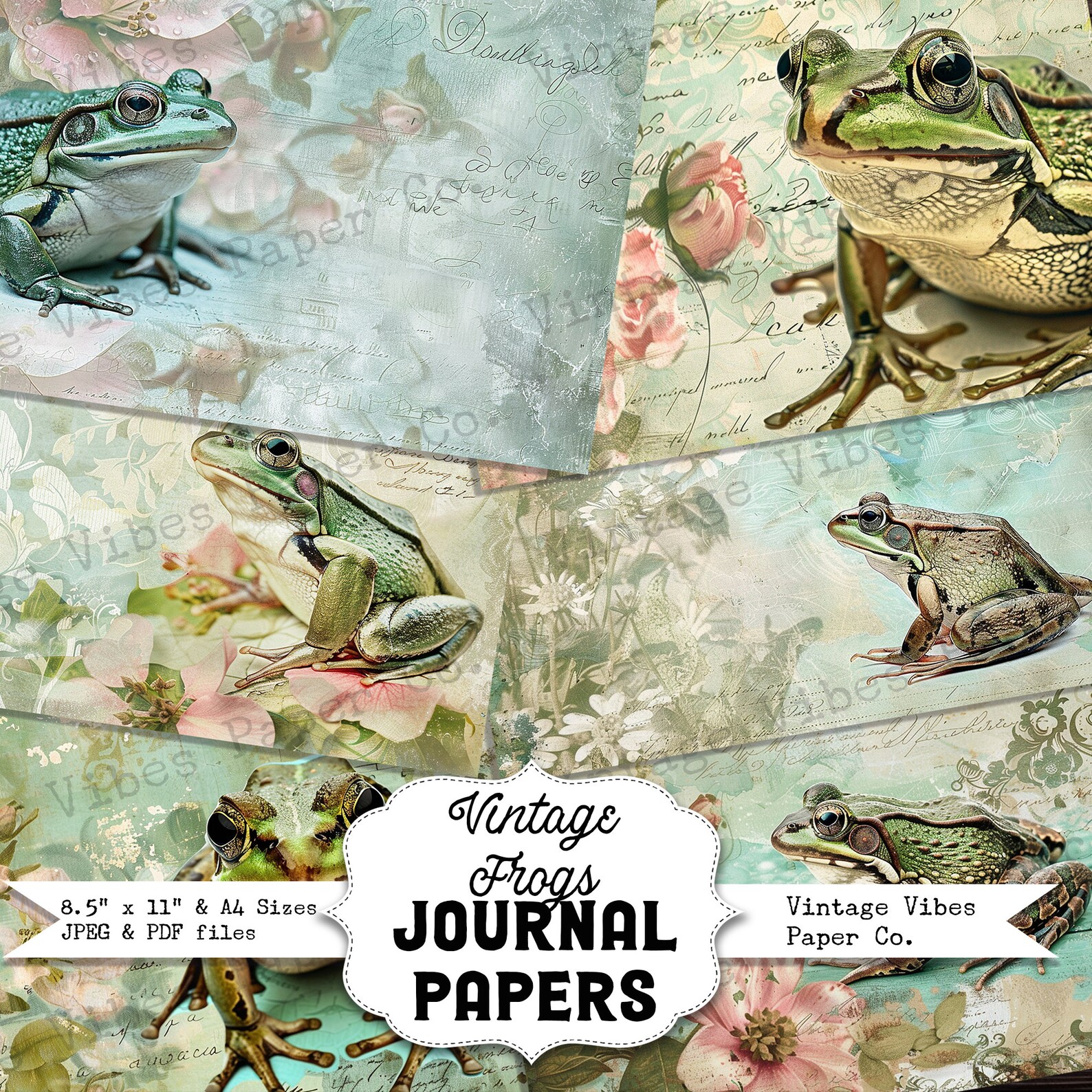 Junk Journal Vintage Frogs Printable Scrapbook Papers, Digital Junk ...