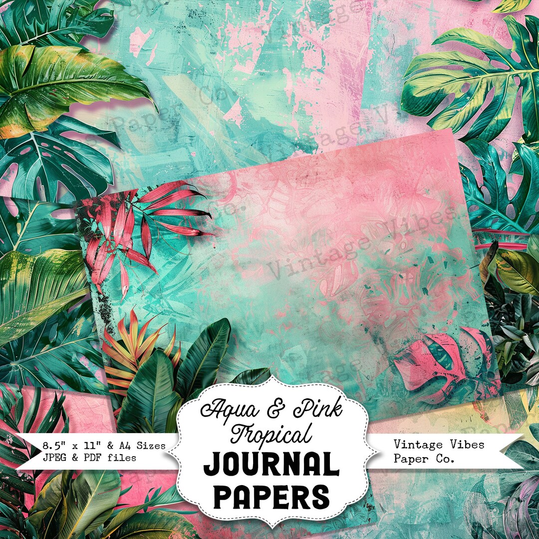 Aqua and Pink Tropical Junk Journal Papers, Instant Download Digital ...