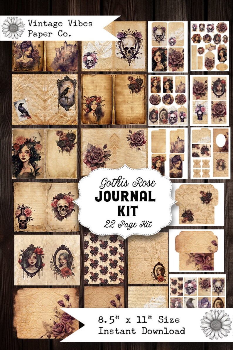 Vintage Gothic Rose Junk Journal Digital Kit Goth Printable Etsy