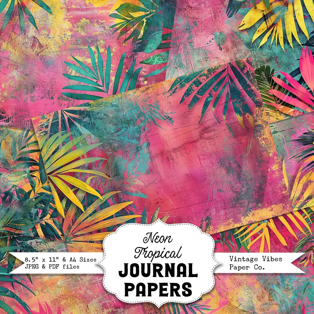 Neon Tropical Bright Colourful Summer Junk Journal Printable Papers ...