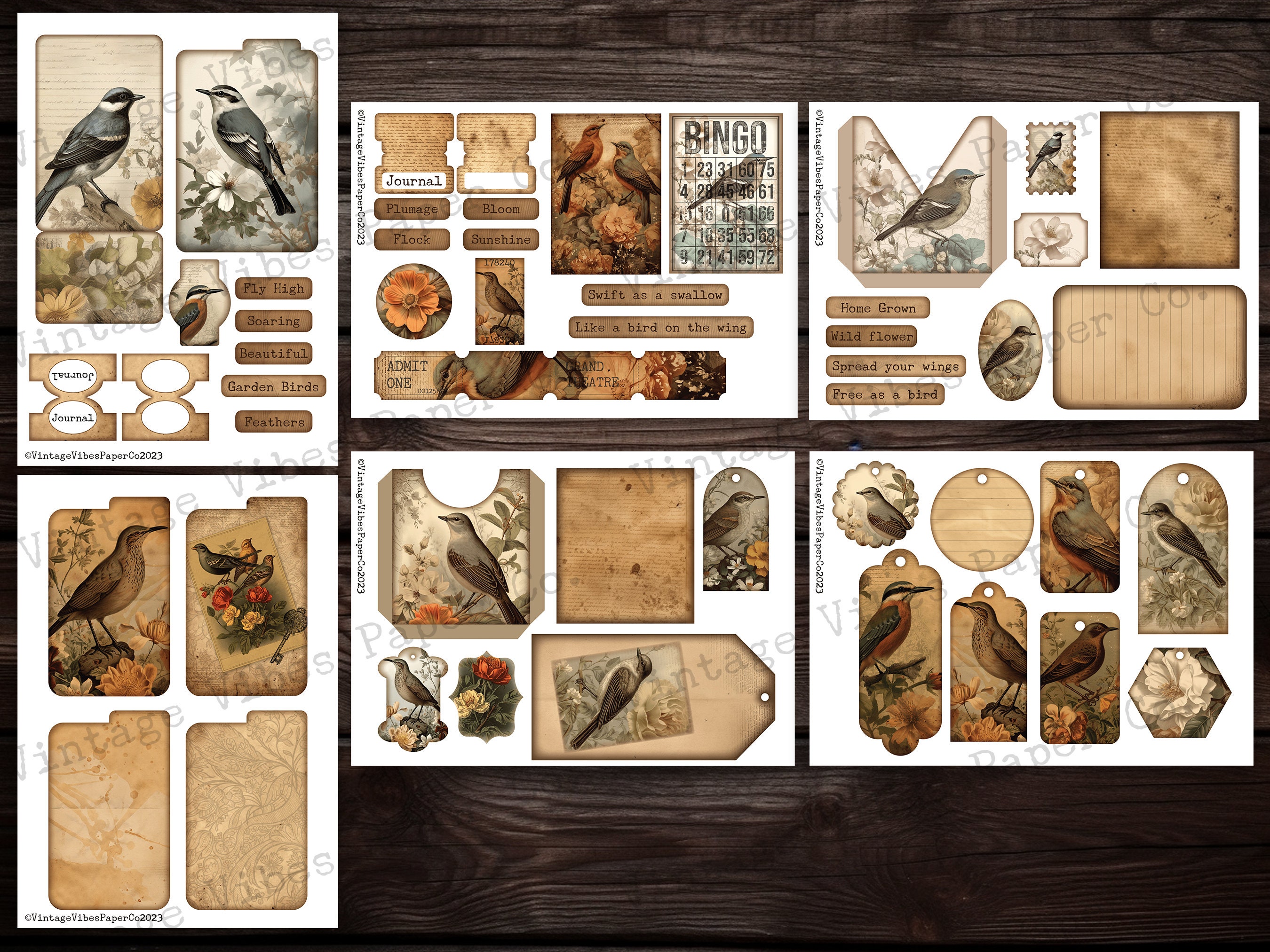 Vintage Bird Junk Journal Ephemera Kit, Junk Journal Cut Outs for Junk ...