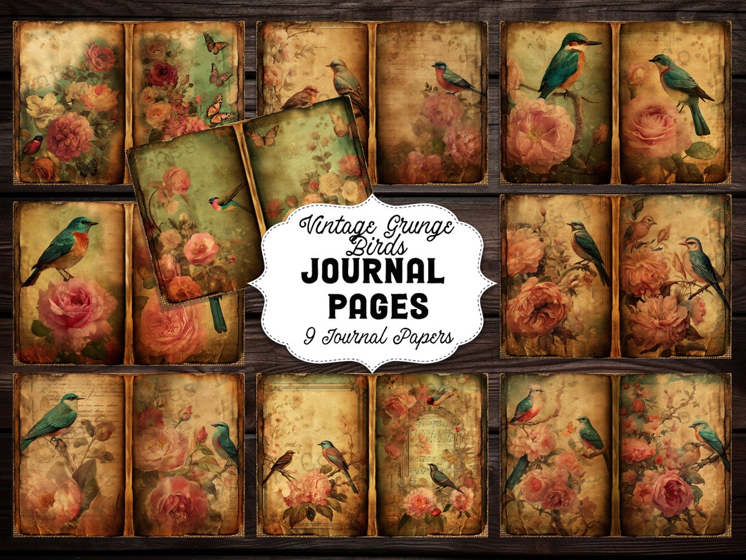 Junk Journal Paper Kit Vintage Grunge Birds Junk Journal, Bird Junk ...