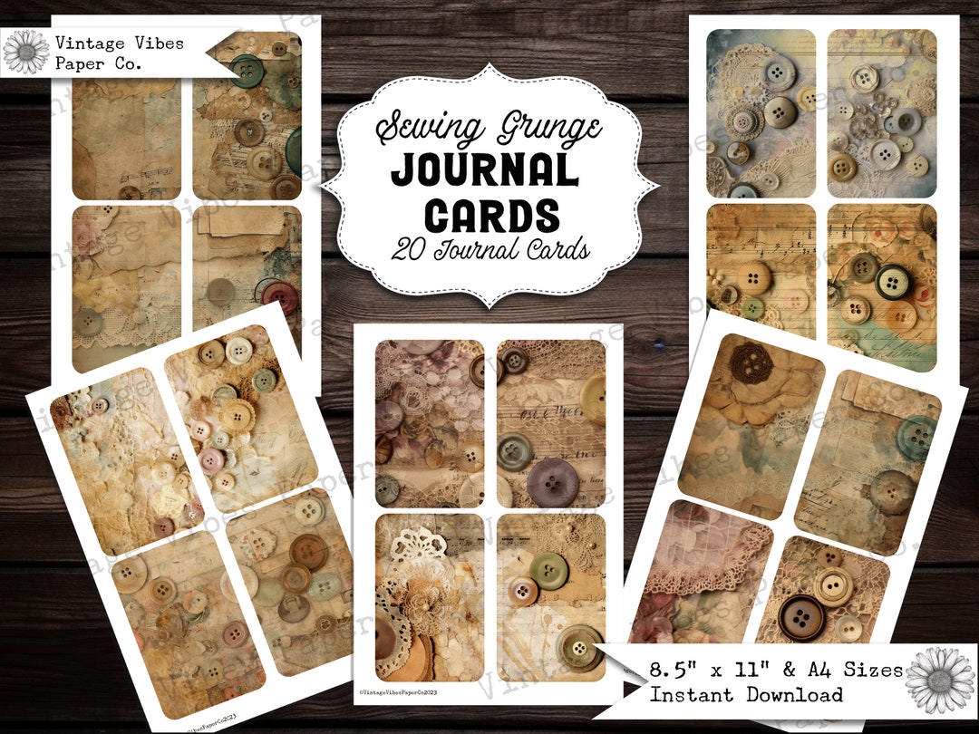 Junk Journal Cards Grunge Sewing Buttons Scrapbook Cards, Printable ...
