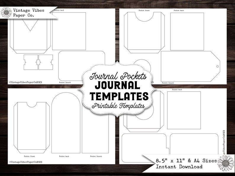 Junk Journal Printable Journal Pockets And Insert Templates Etsy Australia