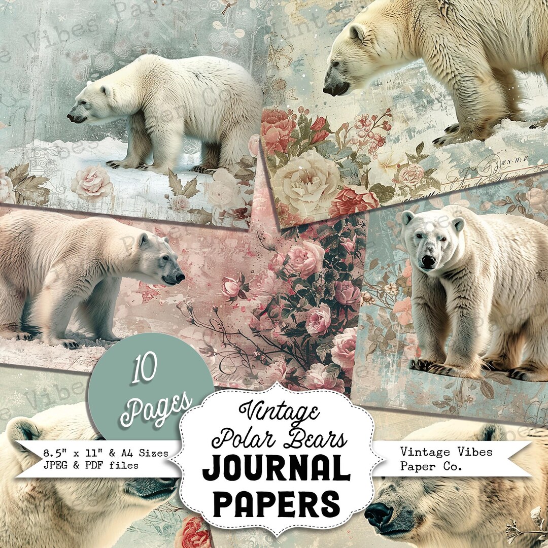 Vintage Polar Bear Vintage Junk Journal Papers, Digital Instant ...