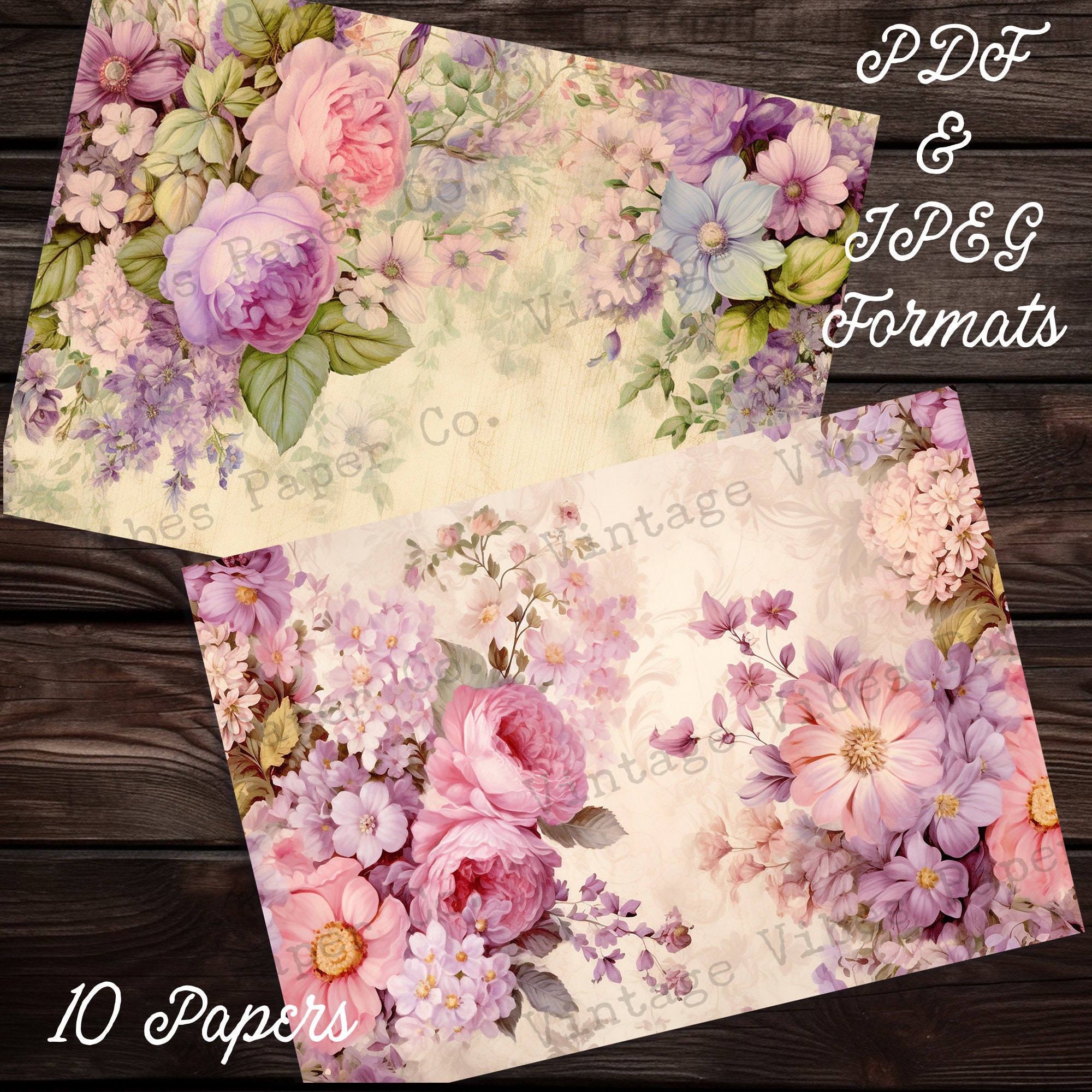 Junk Journal Digital Paper Pack Spring Florals Lilac, Vintage Collage ...