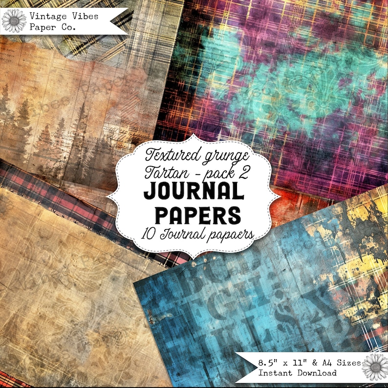 Rustic Grunge Digital Paper Pack, Textured Grungy Tartan Printable ...