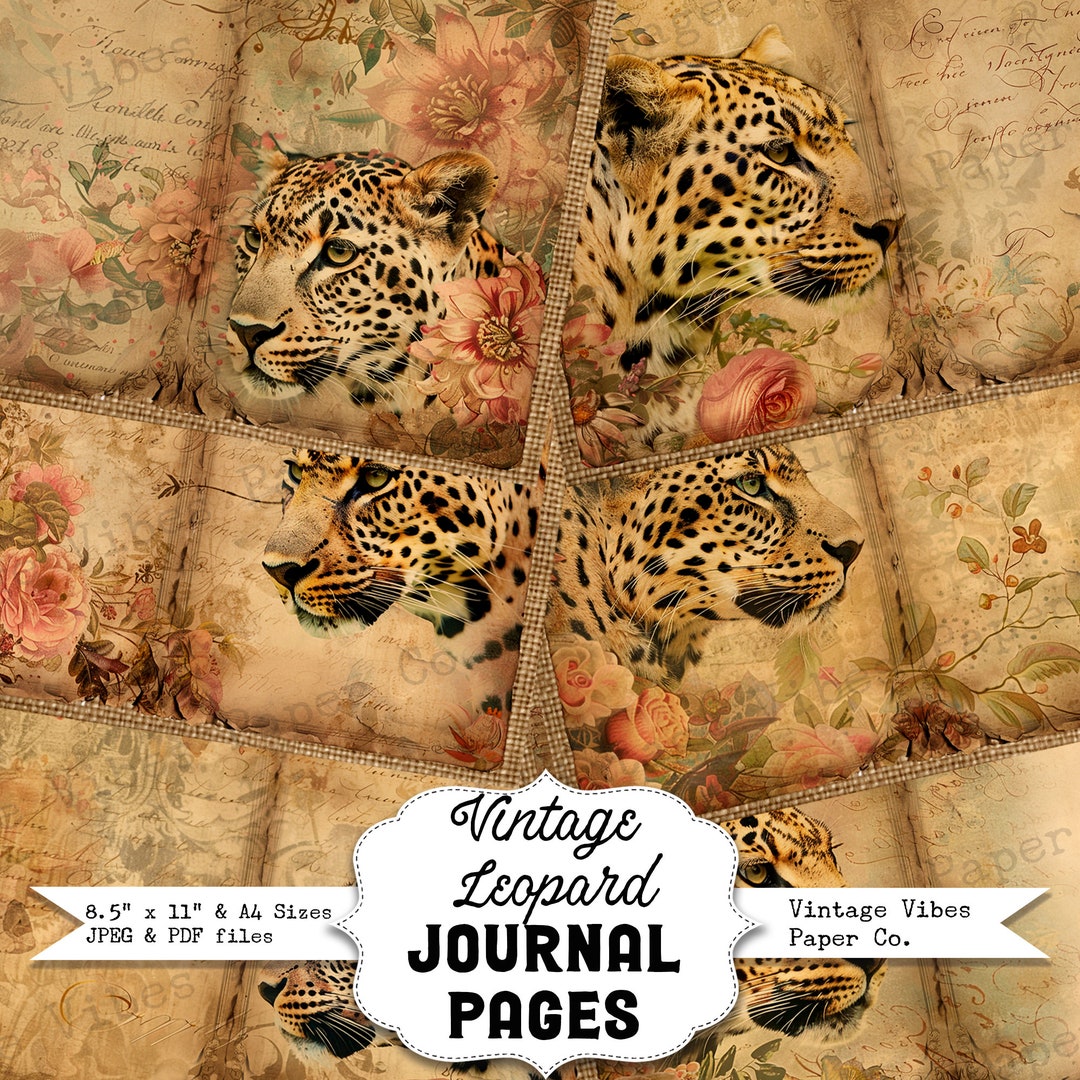 Vintage Leopard Junk Journal Page Spread, Vintage Style Junk Journal ...