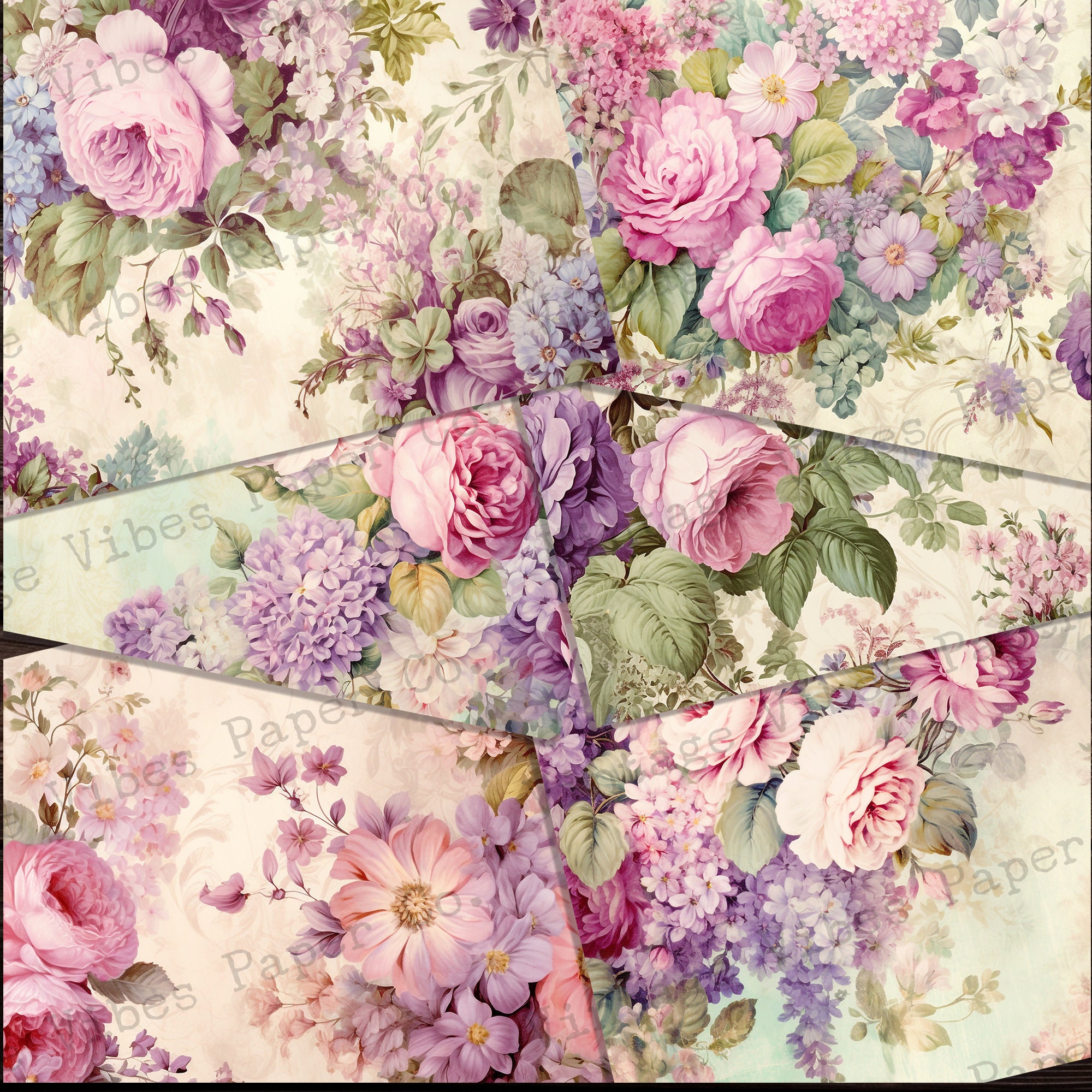 Junk Journal Digital Paper Pack Spring Florals Lilac, Vintage Collage ...