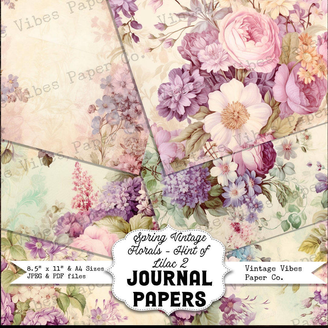 Junk Journal Digital Paper Pack Spring Florals Lilac Floral, Vintage ...