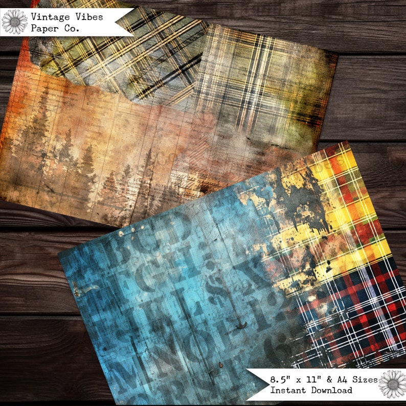 Rustic Grunge Digital Paper Pack, Textured Grungy Tartan Printable ...