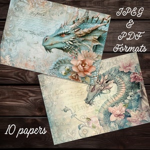 Vintage Style Dragon Junk Journal Papers, Instant Download Printable ...