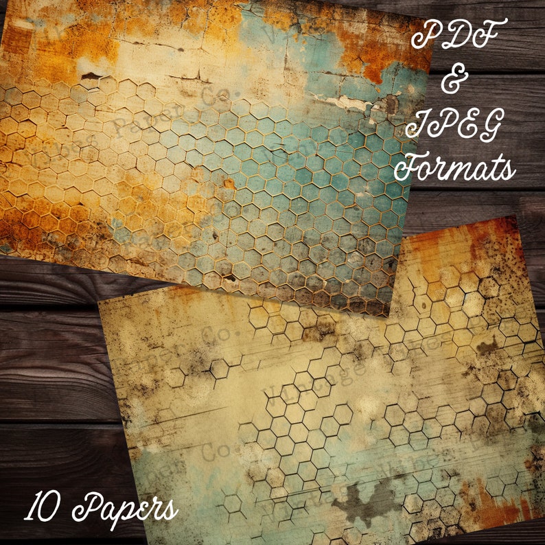 Honeycomb Grunge 3 Junk Journal Digital Papers, Hexagon Textured Bee ...