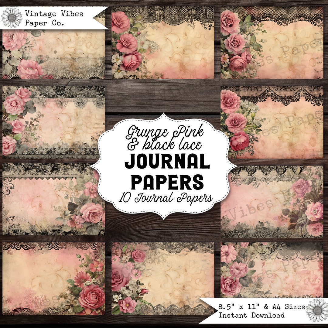 Junk Journal Papers Grungy Vintage Lace Backgrounds, Grunge Pink Roses ...