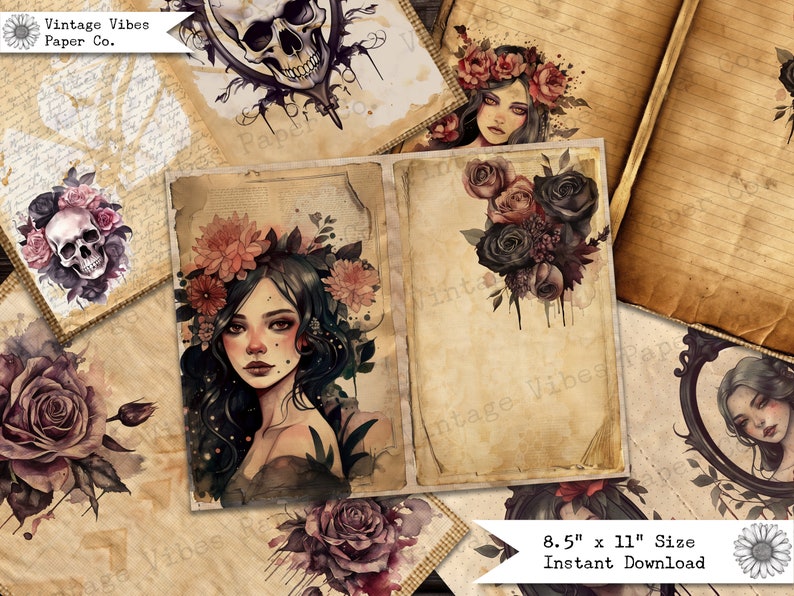 Vintage Gothic Rose Junk Journal Digital Kit Goth Printable Etsy