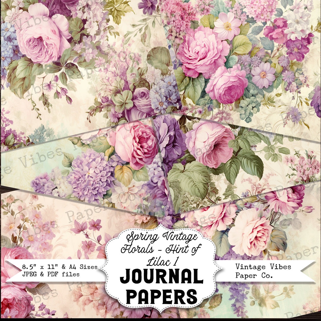 Junk Journal Digital Paper Pack Spring Florals Lilac, Vintage Collage ...