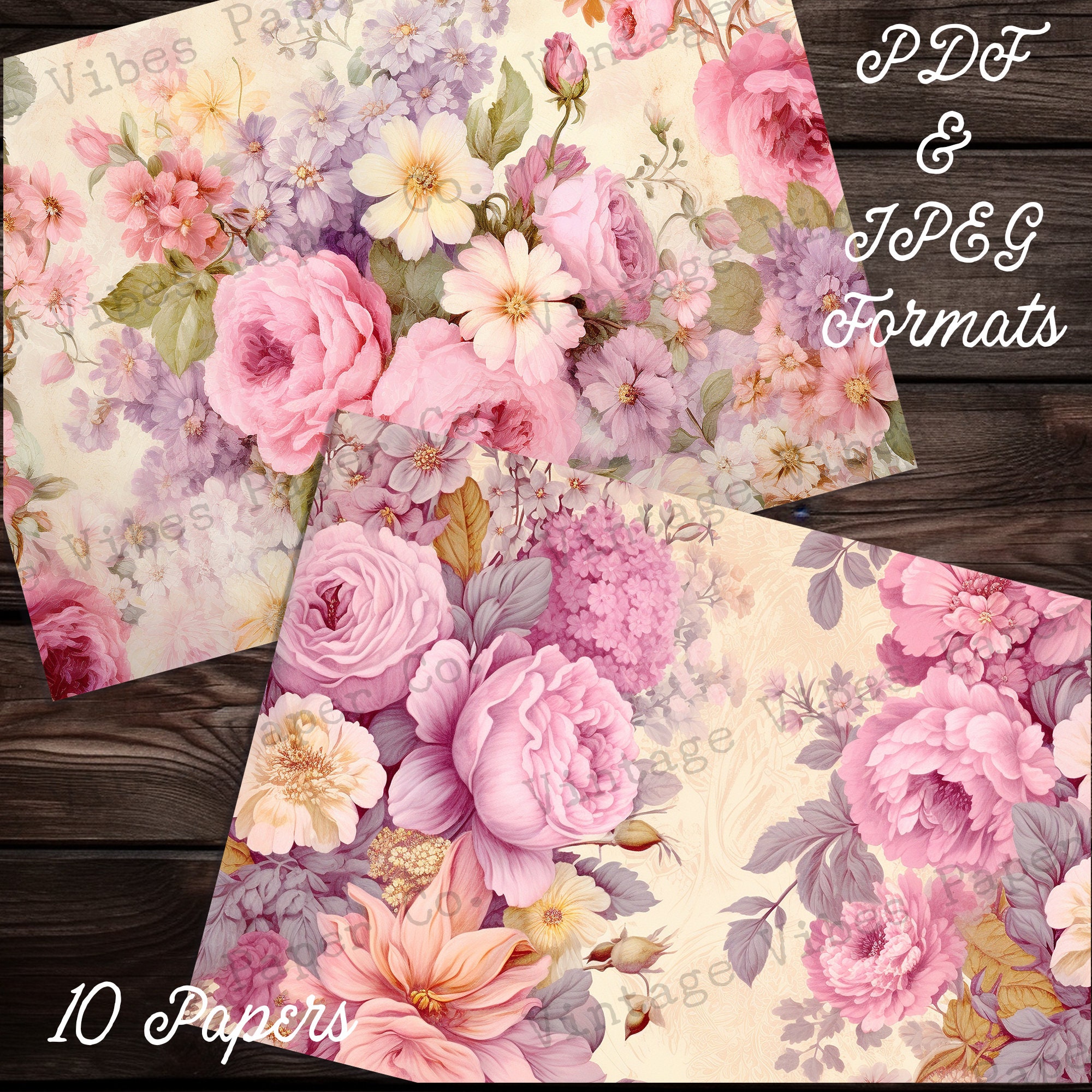 Junk Journal Digital Paper Pack Spring Florals Pink, Vintage Collage ...