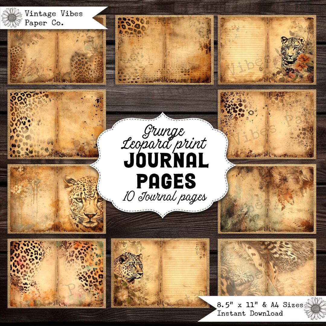 Junk Journal Papers Grunge Leopard Print Neutral Journal, Animal Safari ...