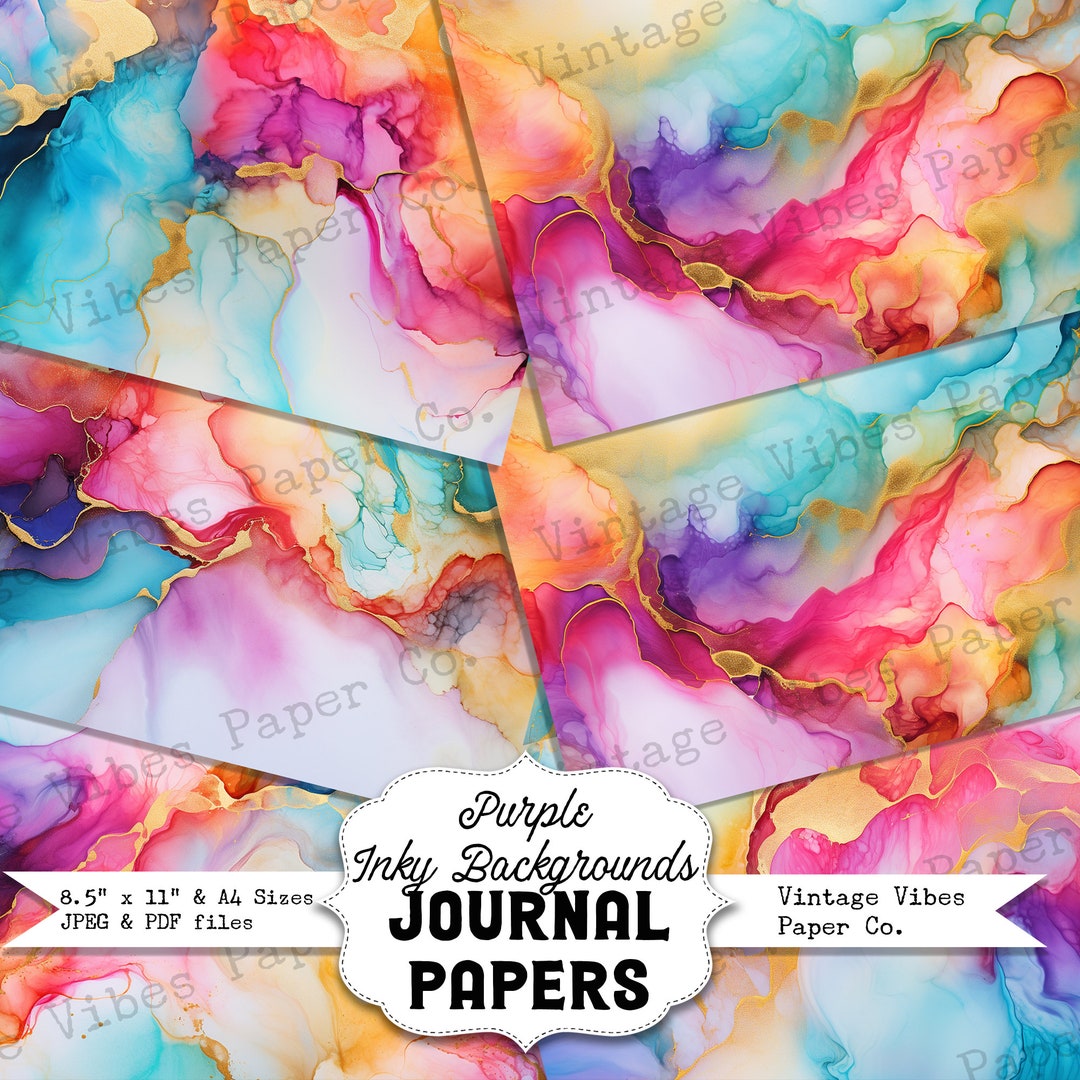 Rainbow Inky Background Papers, Marbled Ink Junk Journal Papers for ...