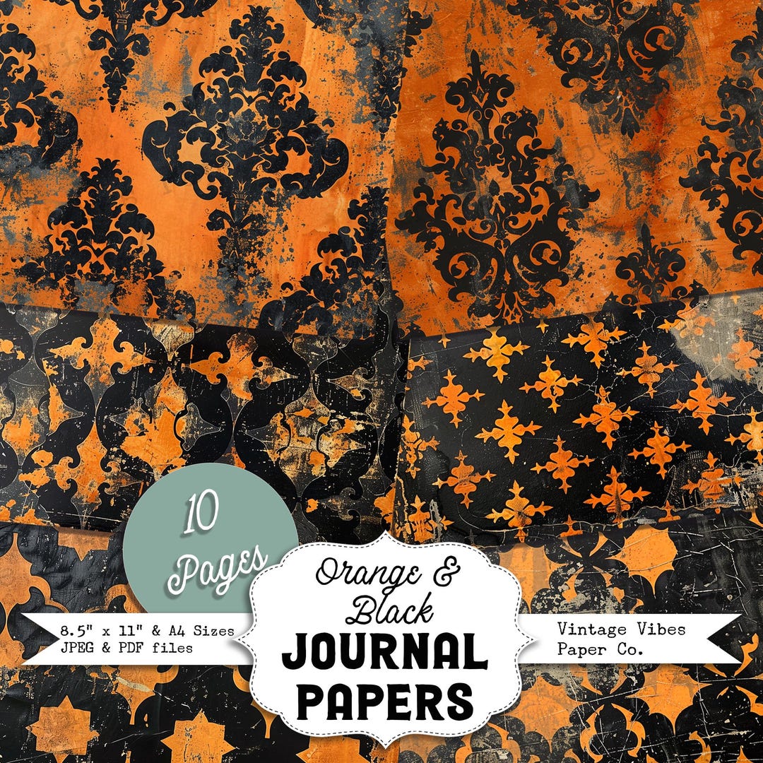 Grunge Dark Black and Orange Gothic Patterns Halloween Junk Journal ...