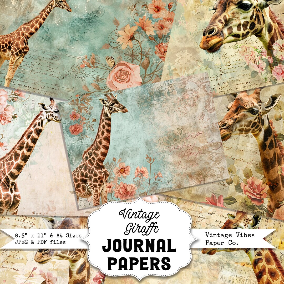 Vintage Giraffe Print Junk Journal Paper Kit, 10 Page Digital Download ...