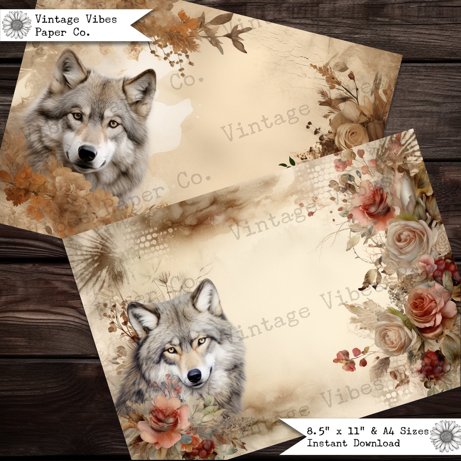 Junk Journal Papers Autumn Wolf Digital Paper Pack, Junk Journal ...