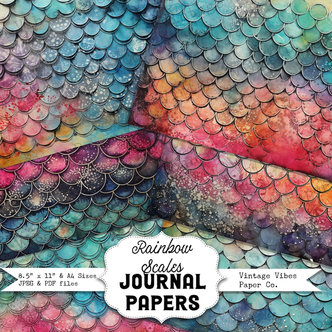 Grungy Rainbow Scales Digital Printable Papers for Junk Journal ...