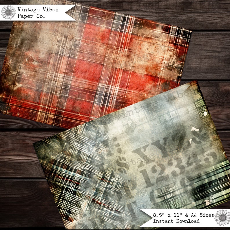 Rustic Grunge Digital Paper Pack, Textured Grungy Tartan Printable ...