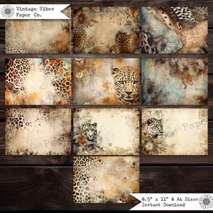 Grunge Leopard Print Junk Journal Paper Kit, 10 Page Digital Download ...