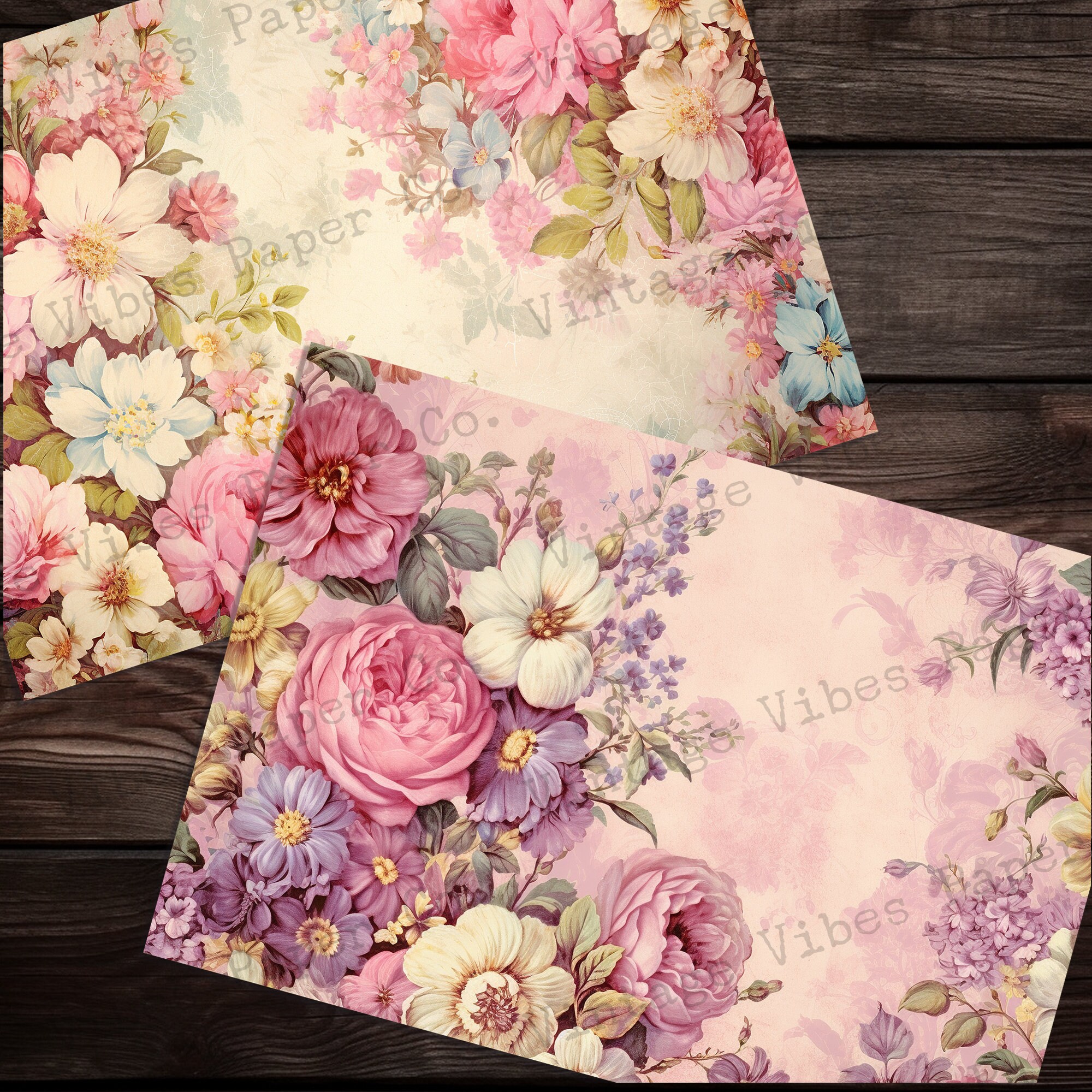 Junk Journal Digital Paper Pack Spring Florals Pink, Vintage Collage ...