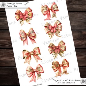 Junk Journal Fussy Cut Ephemera Vintage Pink Bows, Digital Vintage ...