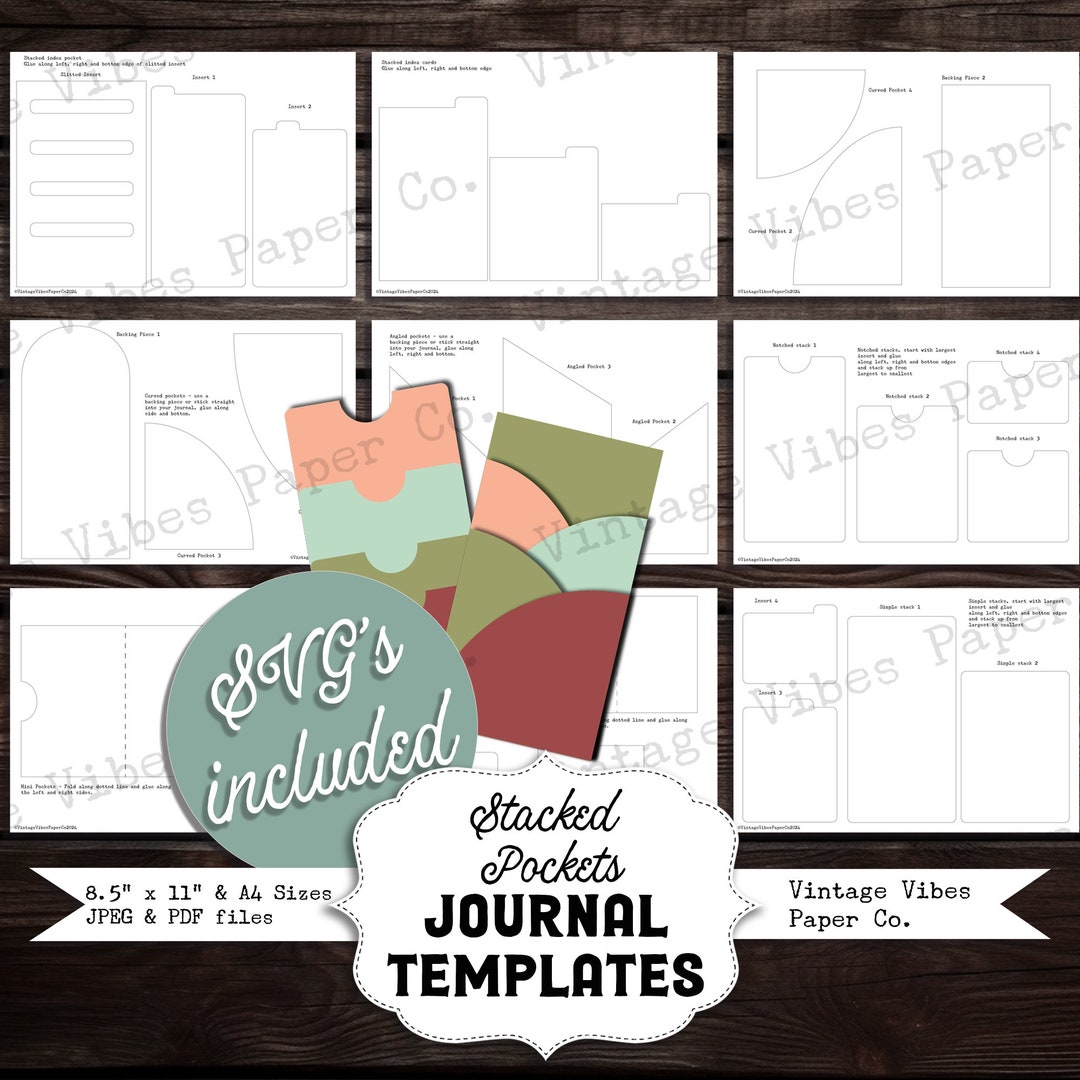 Junk Journal Printable Journal Stacked Pockets Templates, Print on Your ...