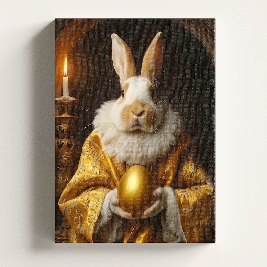 Painting of the Easter Bunny Praying Poster Canvas, Vintage Easter ...