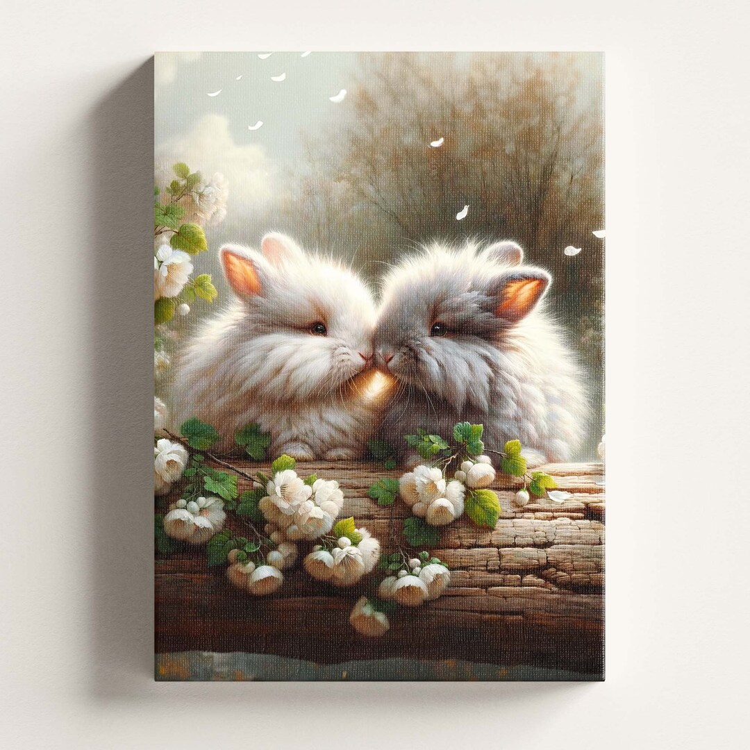 Cute Bunny Valentine's Day Wall Art Canvas Poster, Valentine's Day ...
