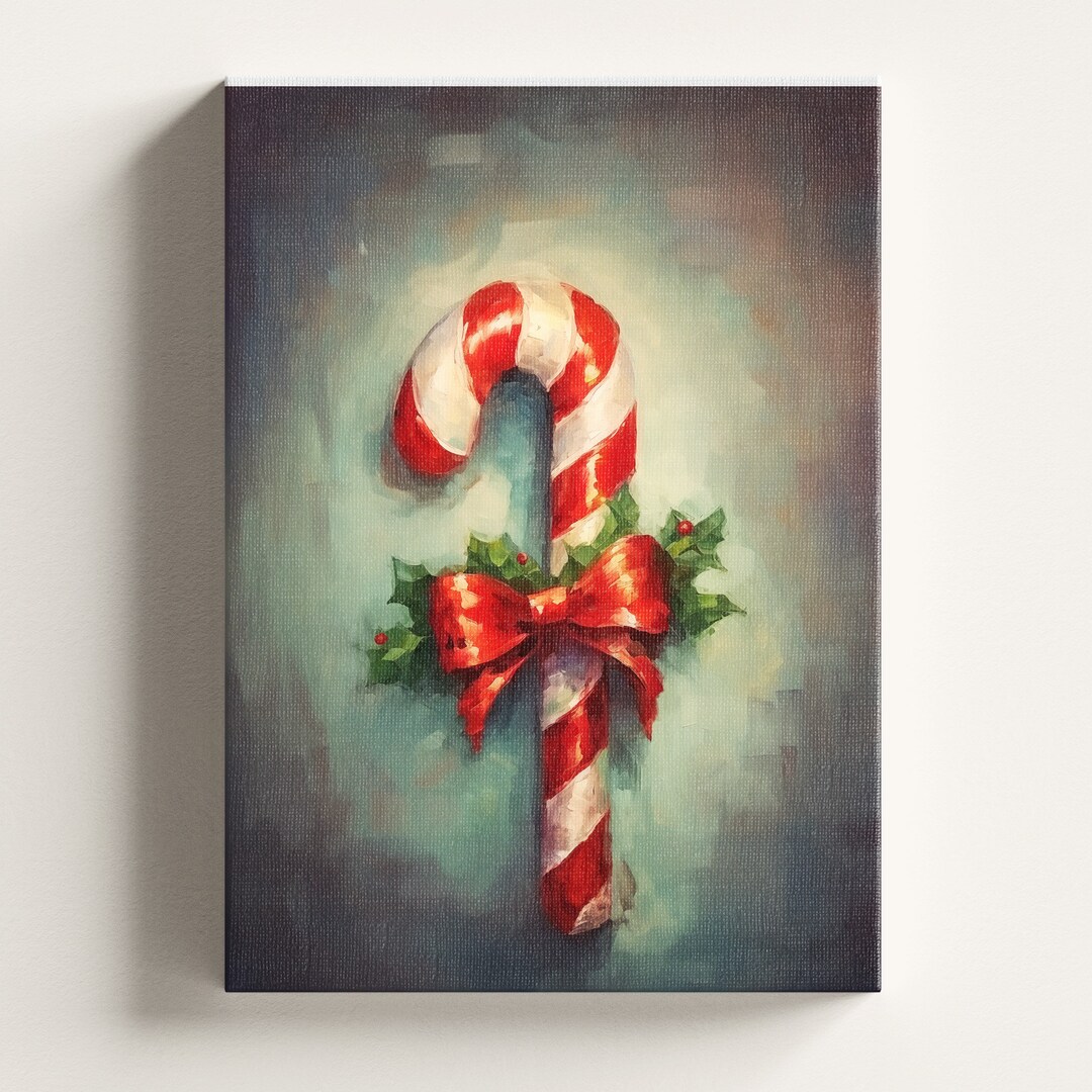 Candy Cane Christmas Oil Painting Christmas Decor Canvas, Candy Cane ...