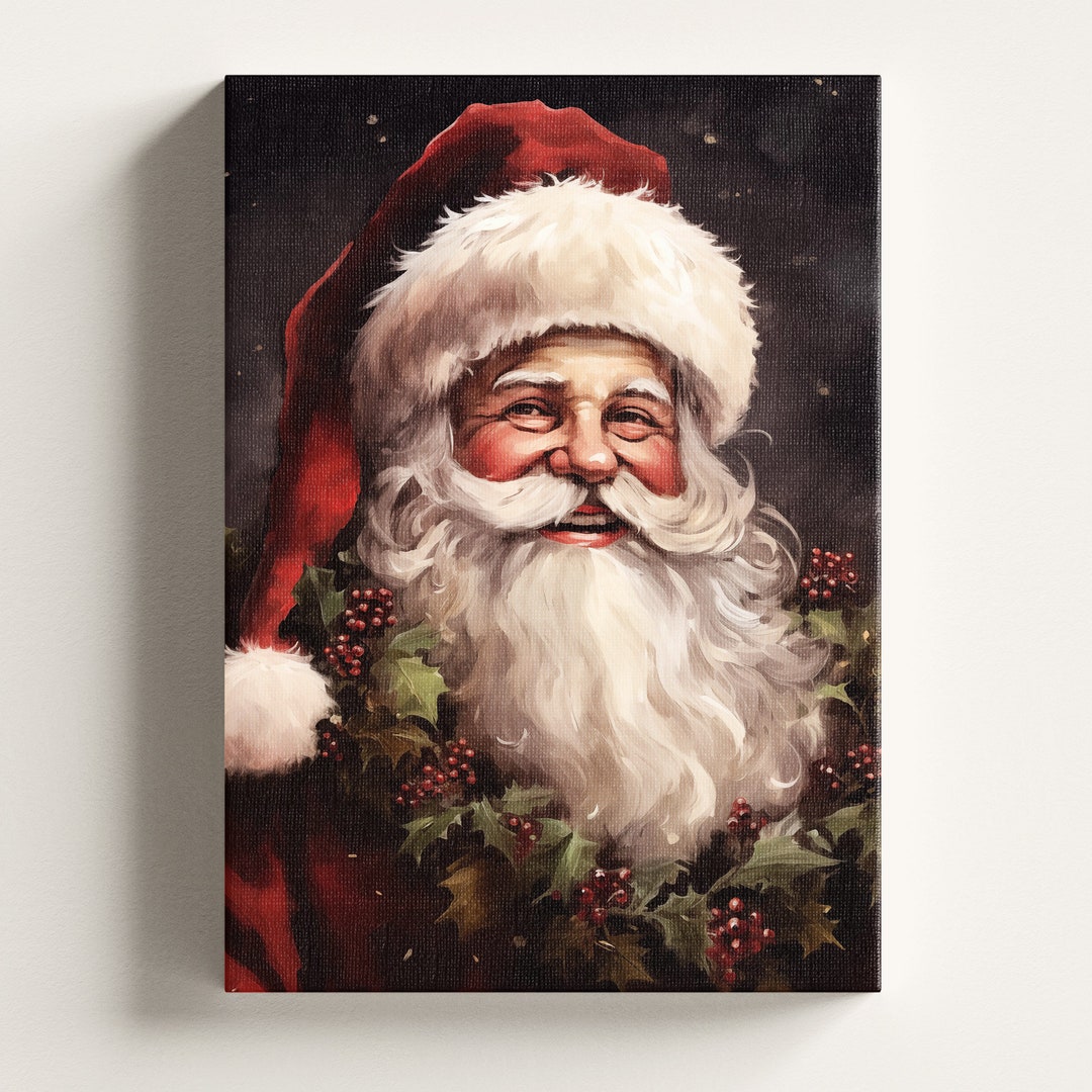 Vintage Berry Santa Christmas Wall Art Canvas, Vintage Christmas Wall ...