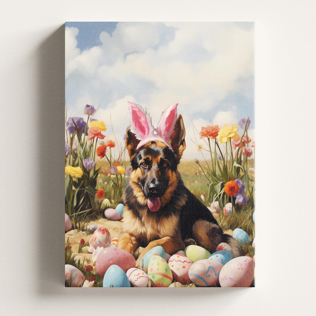 German Shepherd Happy Easter Day Holiday Poster Canvas, Funny Dog Wear ...