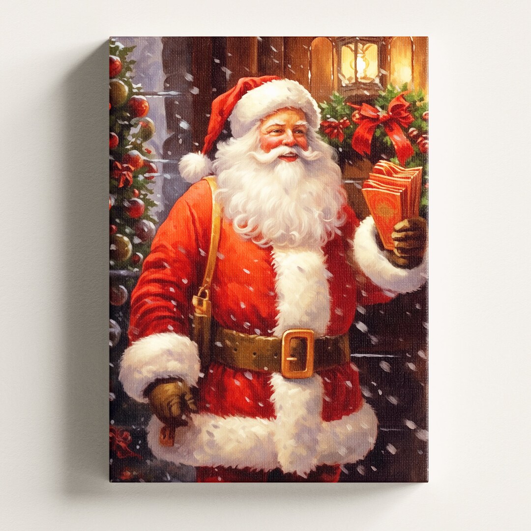 Santa Claus on Christmas Eve Wall Art Canvas, Poster, Oil Painting ...